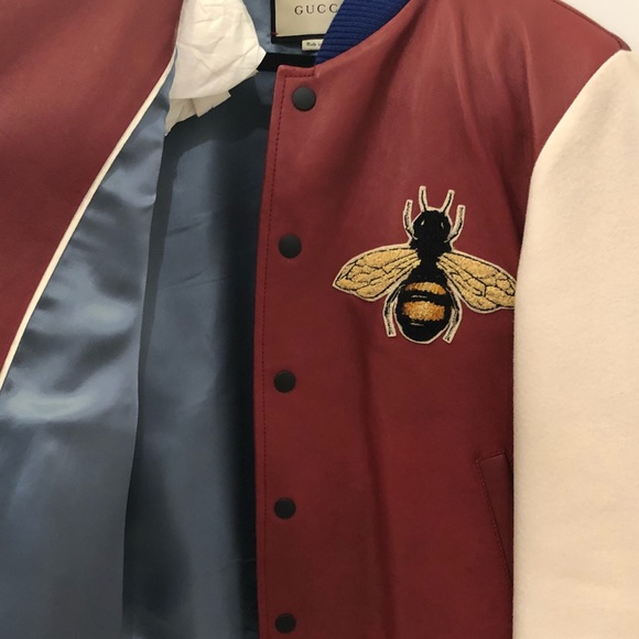 Gucci | Jackets & Coats | Gucci Leather And Wool Varsity Bomber | Poshmark